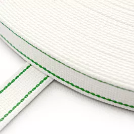 Roller shutter webbing strap - White with 2 green stripes (22mm) | Metaltis